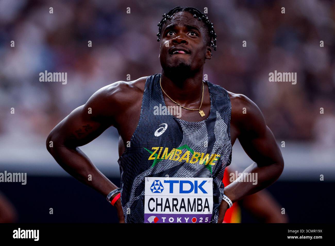 Makanakaishe Charamba of Zimbabwe looks exhausted after competing in ...
