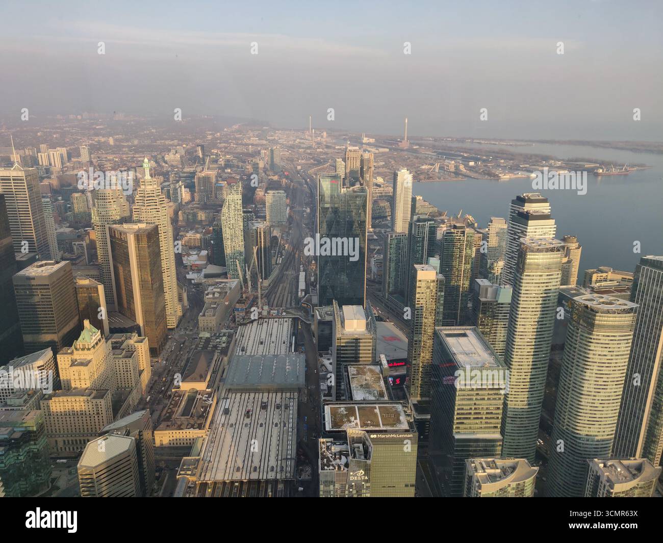 Bird’s-eye aerial view of Toronto city from CN Tower observation deck ...