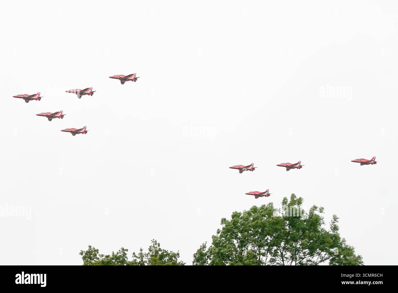 Bayford, UK 17 September 2025. Red Arrows flypast as part of Donald ...