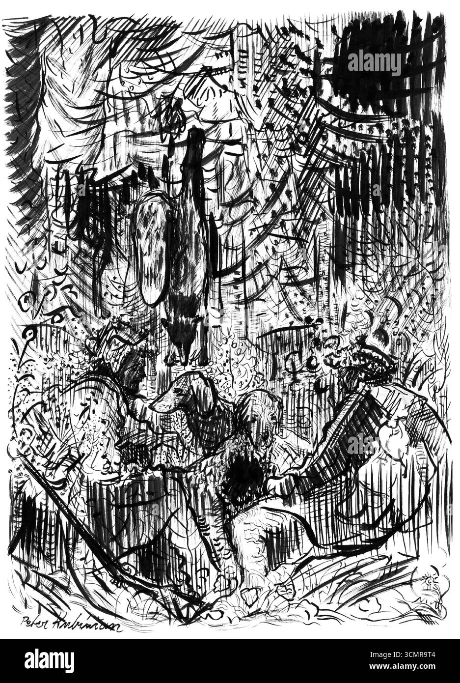 Hunting scene painting Black and White Stock Photos & Images - Alamy