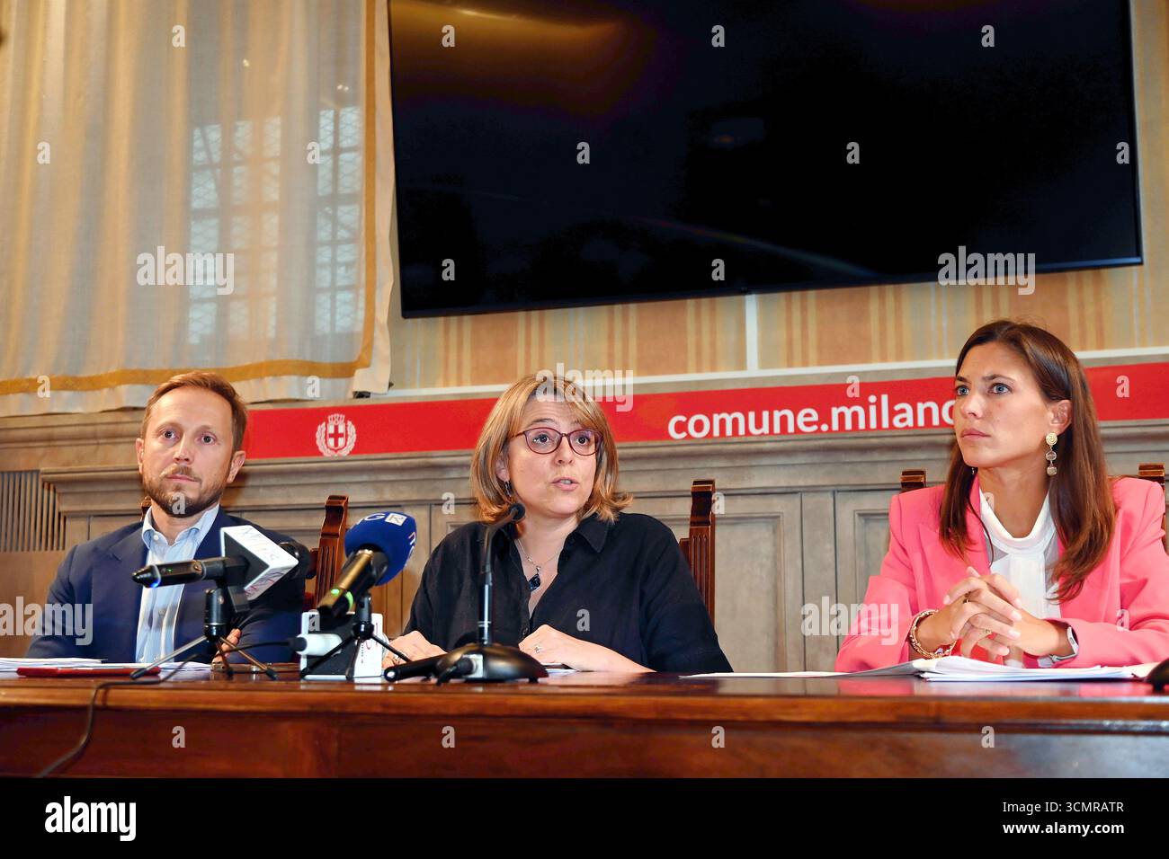 Milan, Italy. 17th Sep, 2025. Milan, Palazzo Marino, post-council press ...