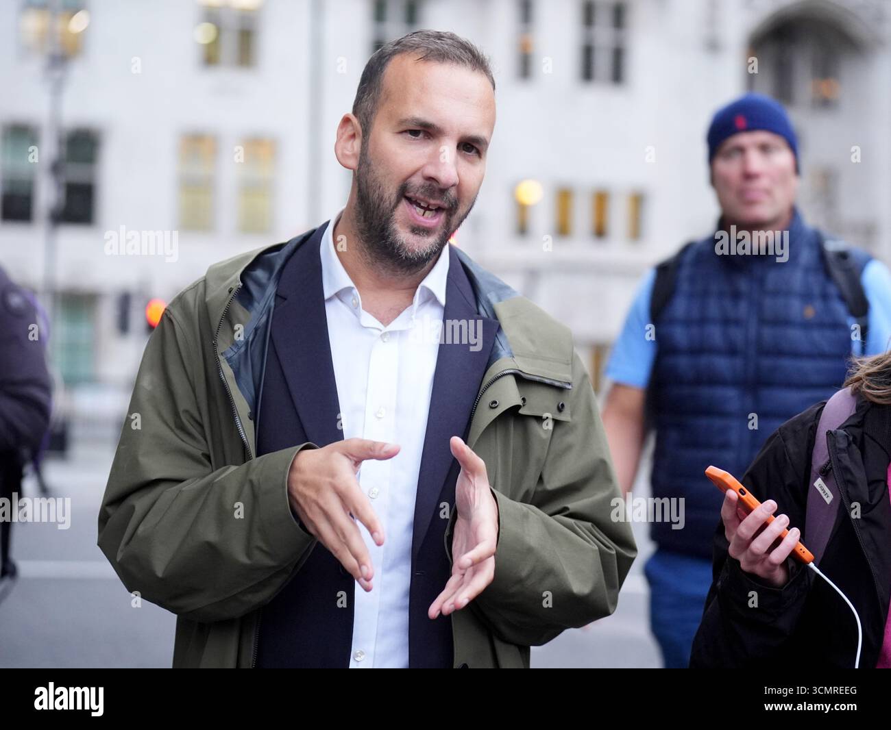 Leader of the Green Party, Zack Polanski, speaks to the media during a Stop Trump Coalition ...