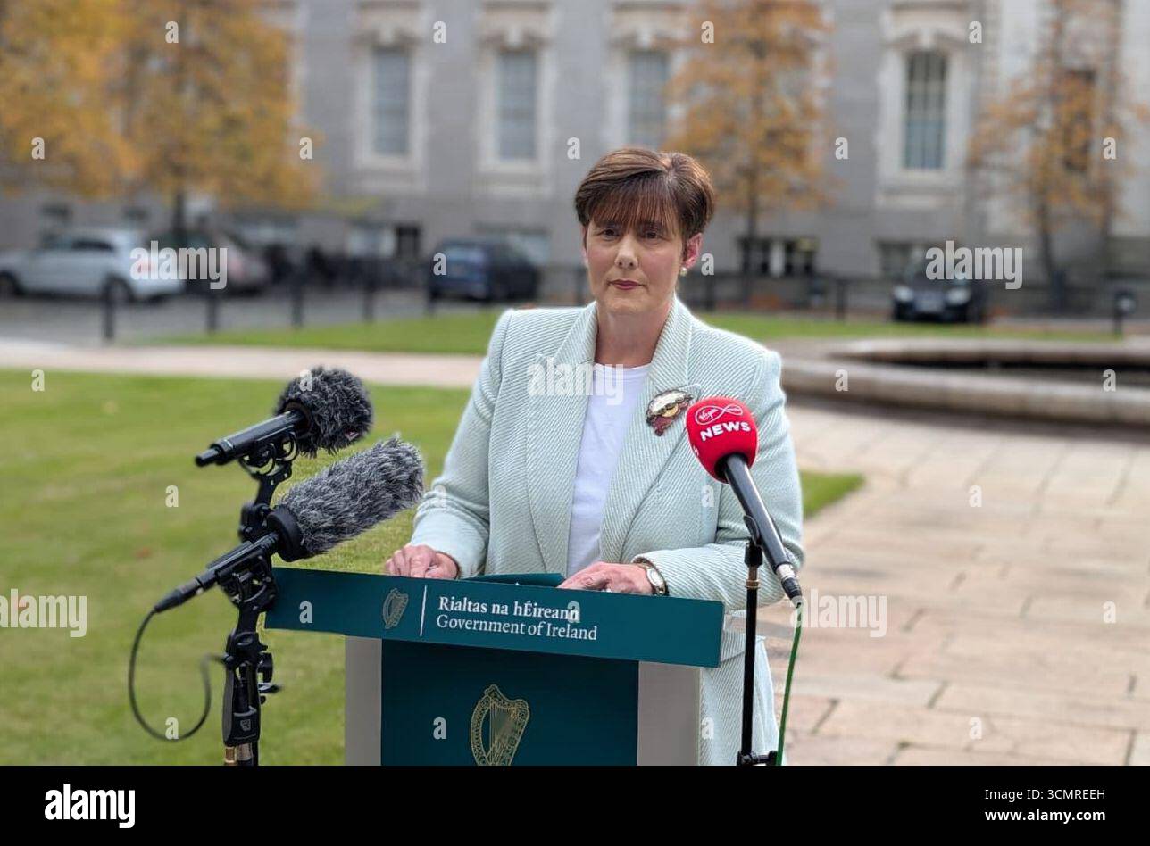 Children's Minister Norma Foley speaking to the media at Government ...