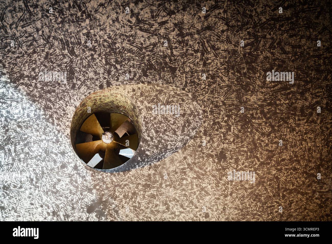 Bow thruster on the ship's hull. Propeller in the tunnel of the yacht ...