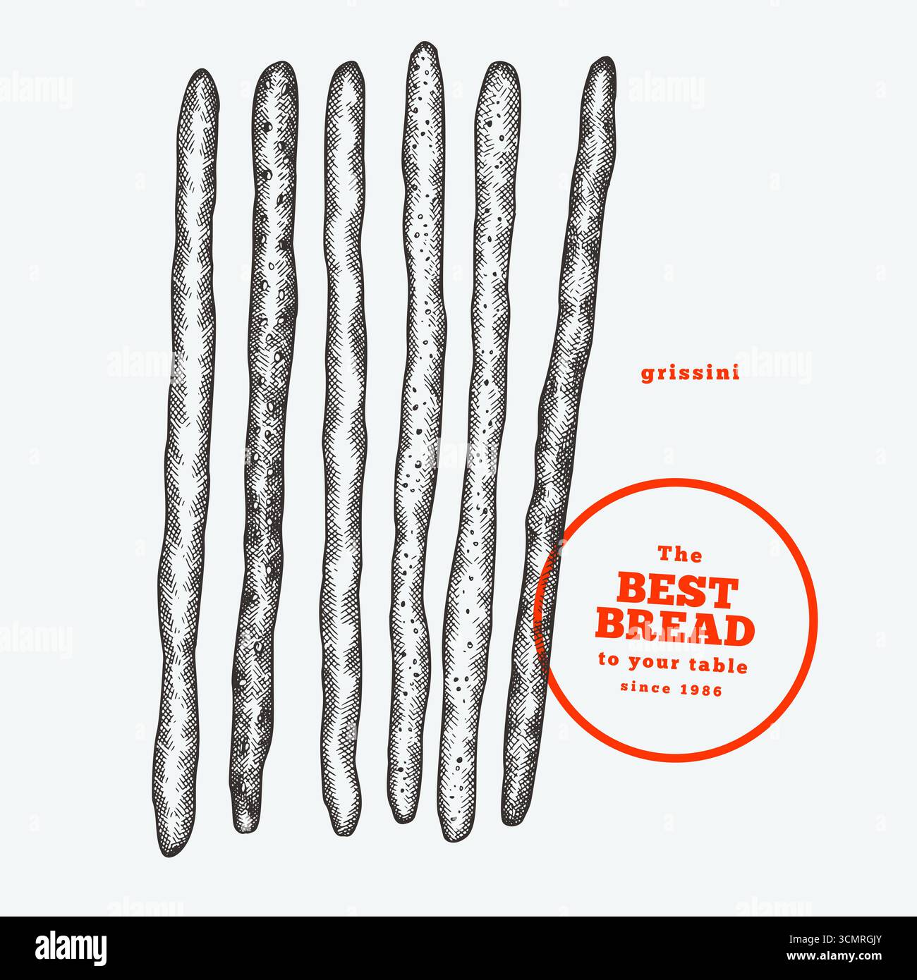 Hand Drawn Vector Grissini Illustration. Not AI Generated. Retro Bakery ...