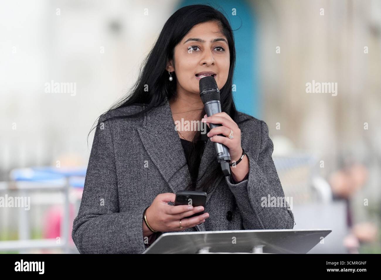 Zarah Sultana, MP for Coventry South, addresses protesters during a ...