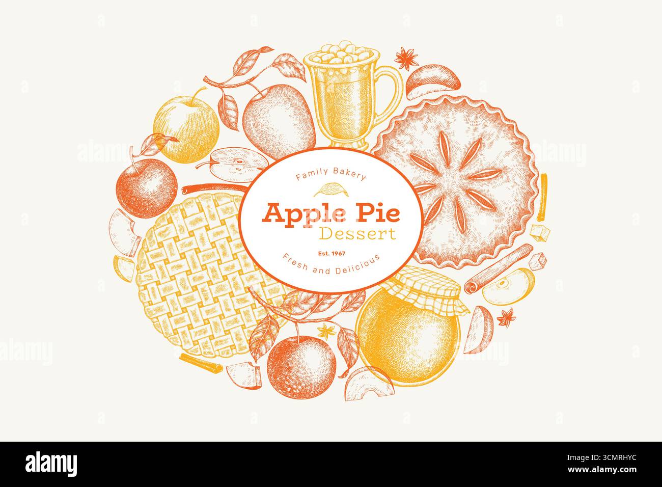 Hand Drawn Vector Apple Pie Illustration. Not AI Generated. Autumn ...