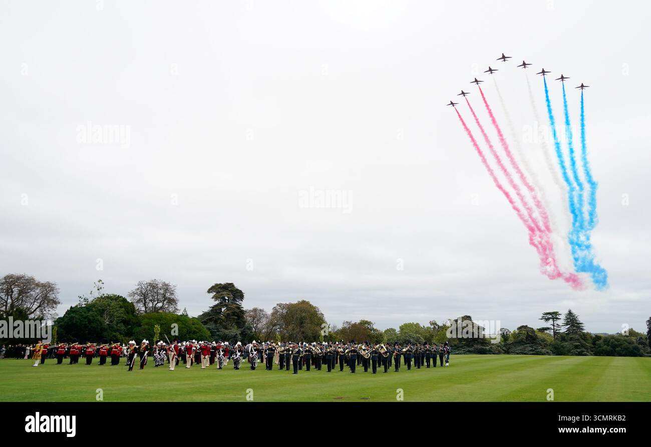 A flypast by the RAF Red Arrows during a Beating Retreat military ...