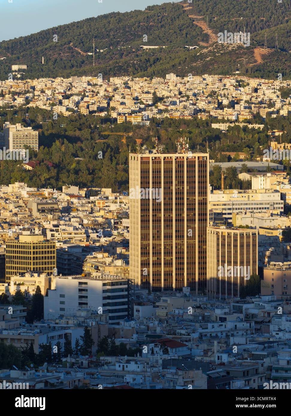 Aerial view of Athens urban landscape with modern office towers and ...