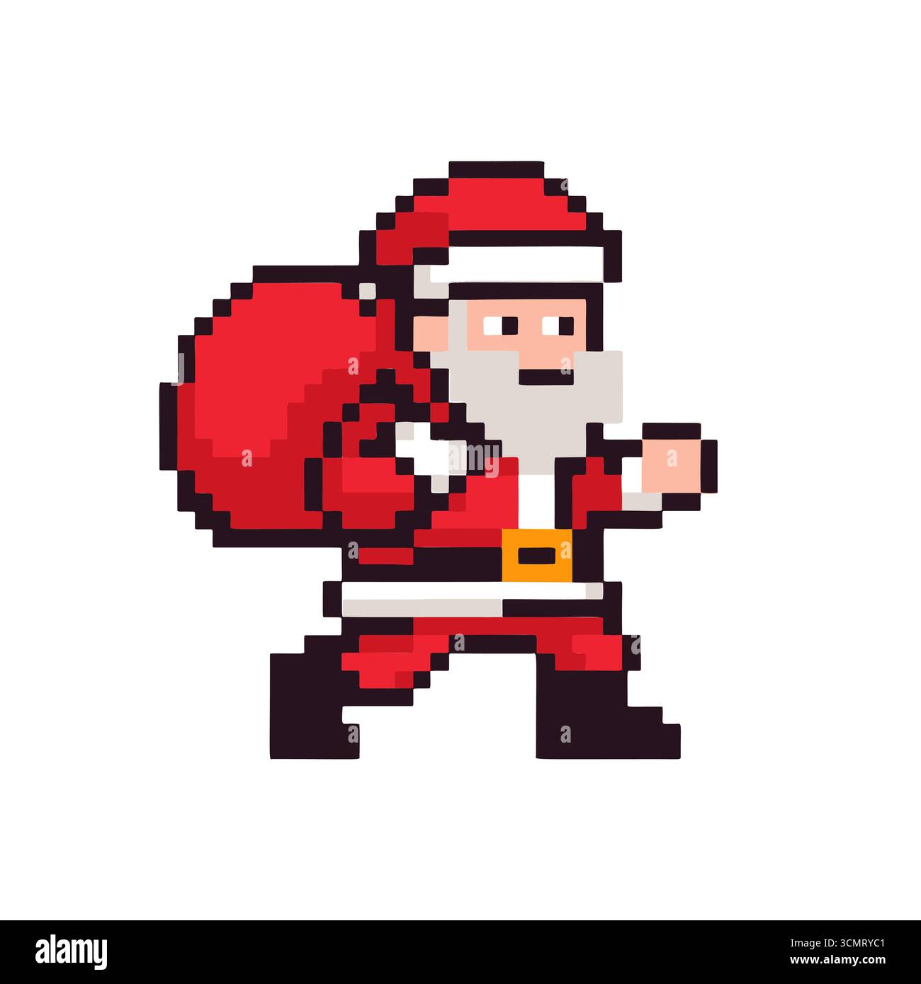 Retro pixel art Santa Claus with gift isolated on white background sack ...