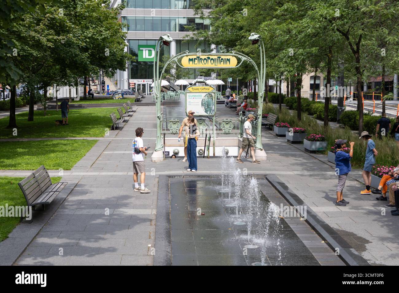Montreal, Canada - July 4, 2025: Victoria Square park with fountains ...