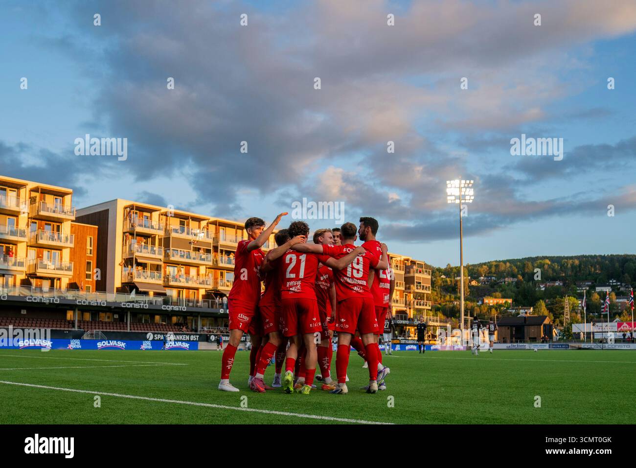 Mjøndalen 20250917. Brann's Denzel De Roeve celebrates with teammates ...