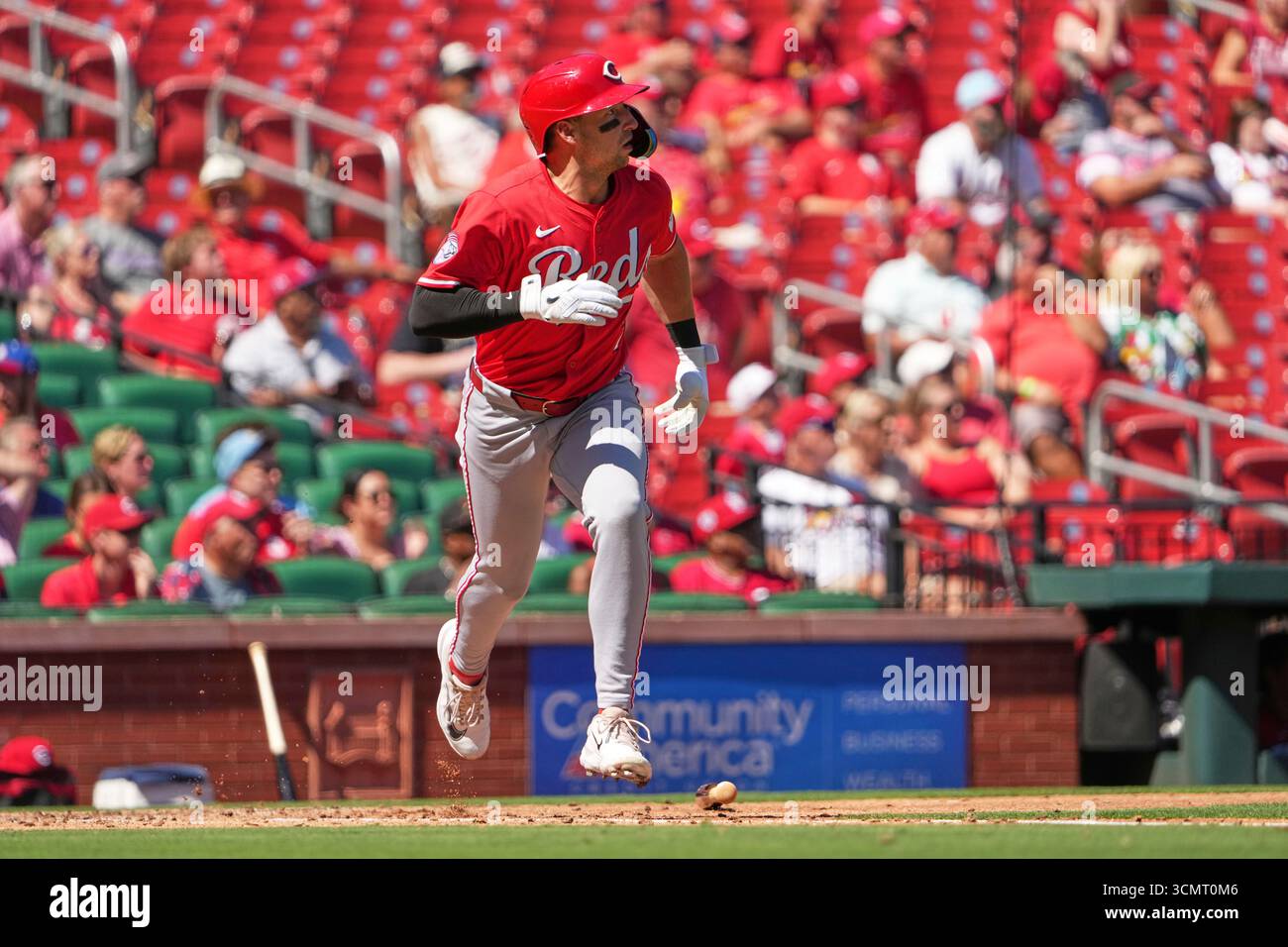 Cincinnati Reds first baseman Spencer Steer watches his three-run home ...