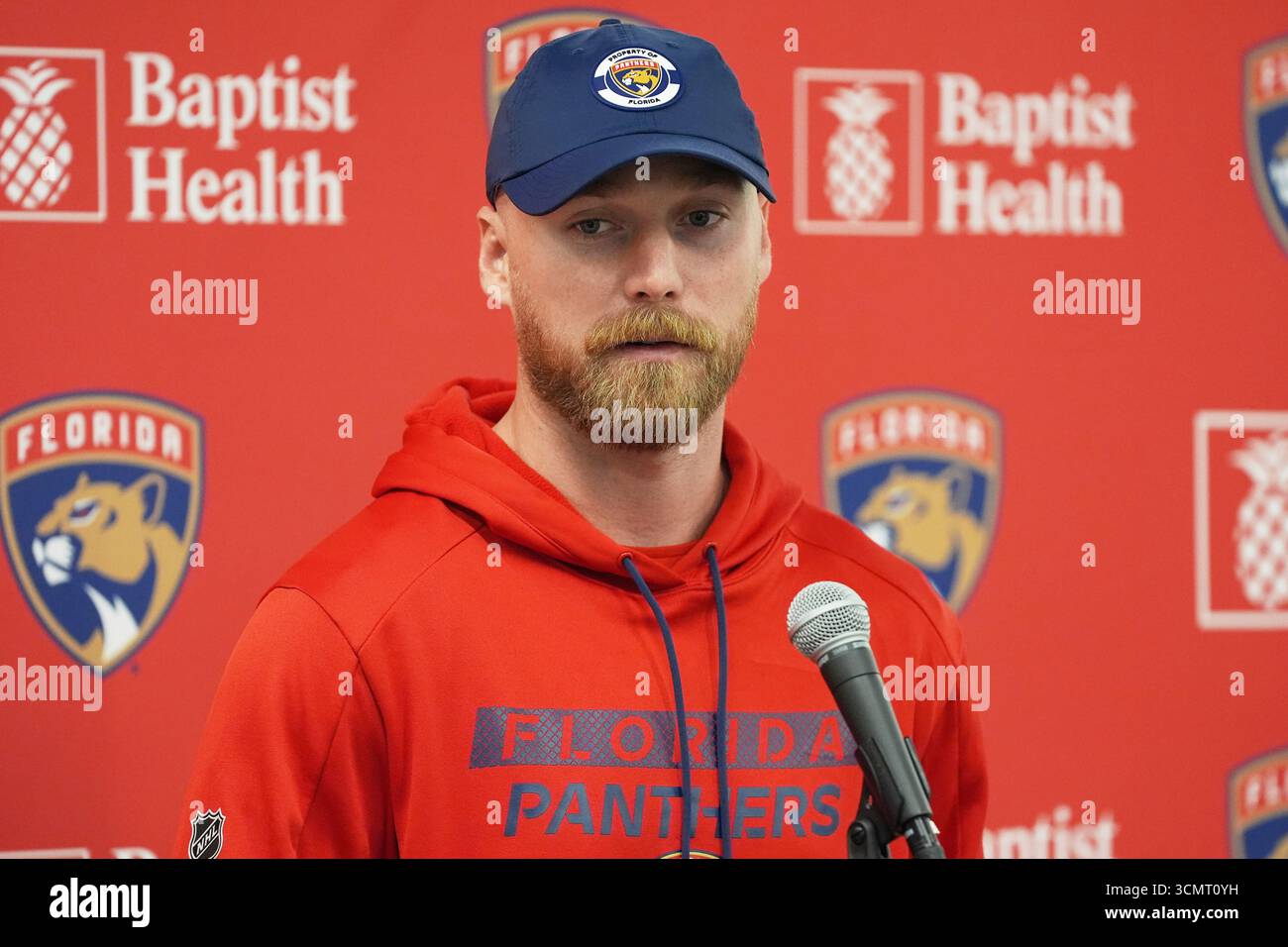 Florida Panthers forward Sam Bennett speaks during the NHL hockey team ...