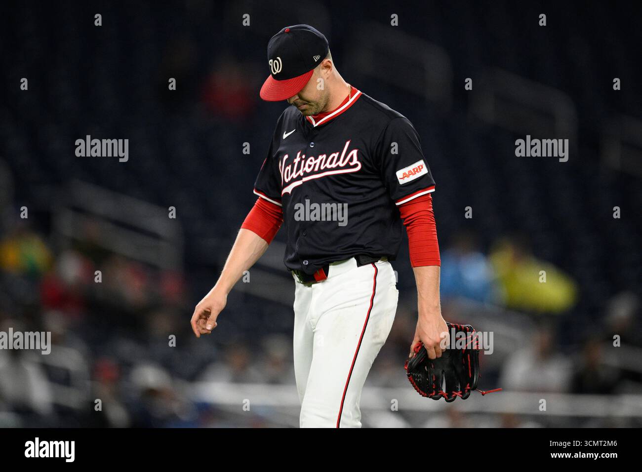 Washington Nationals starting pitcher MacKenzie Gore (1) walks back to ...