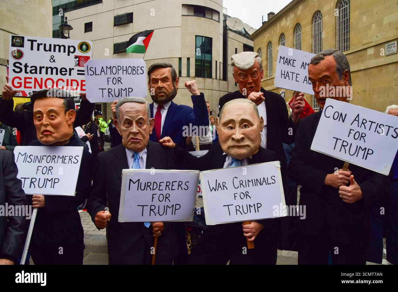 London, UK. 17th September 2025. Protesters wearing Trump, Musk, Farage ...