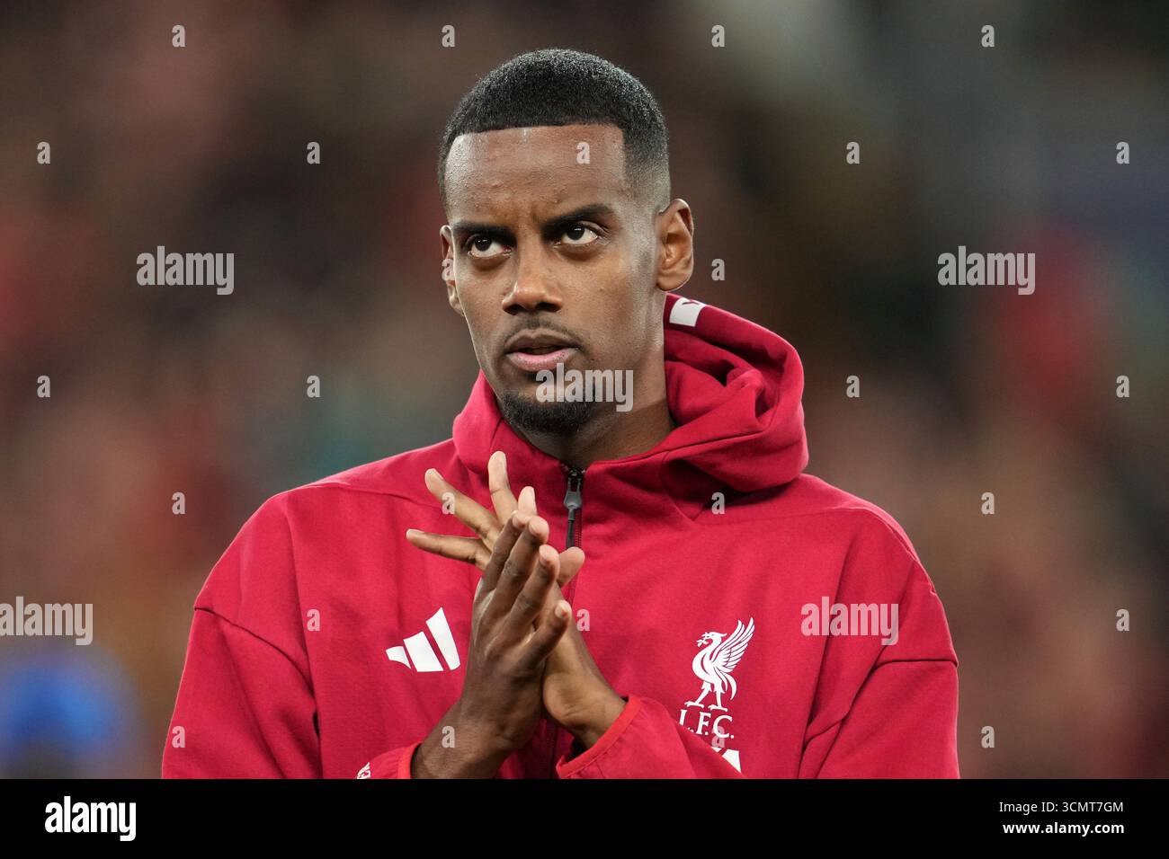 Liverpool's Alexander Isak stands prior to the start of the Champions ...