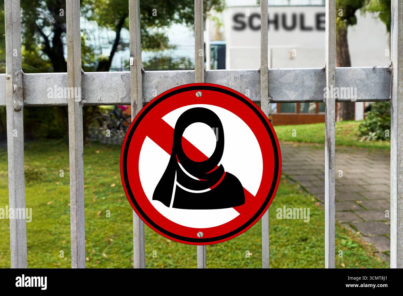 Germany - September 17, 2025: PHOTOMONTAGE, A round prohibition sign ...