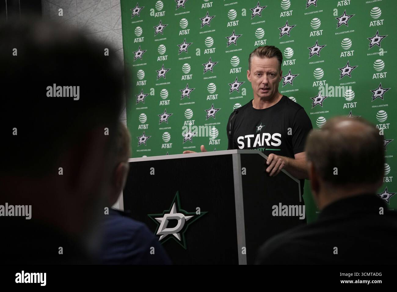 Dallas Stars head coach Glen Gulutzan responds to questions during a ...