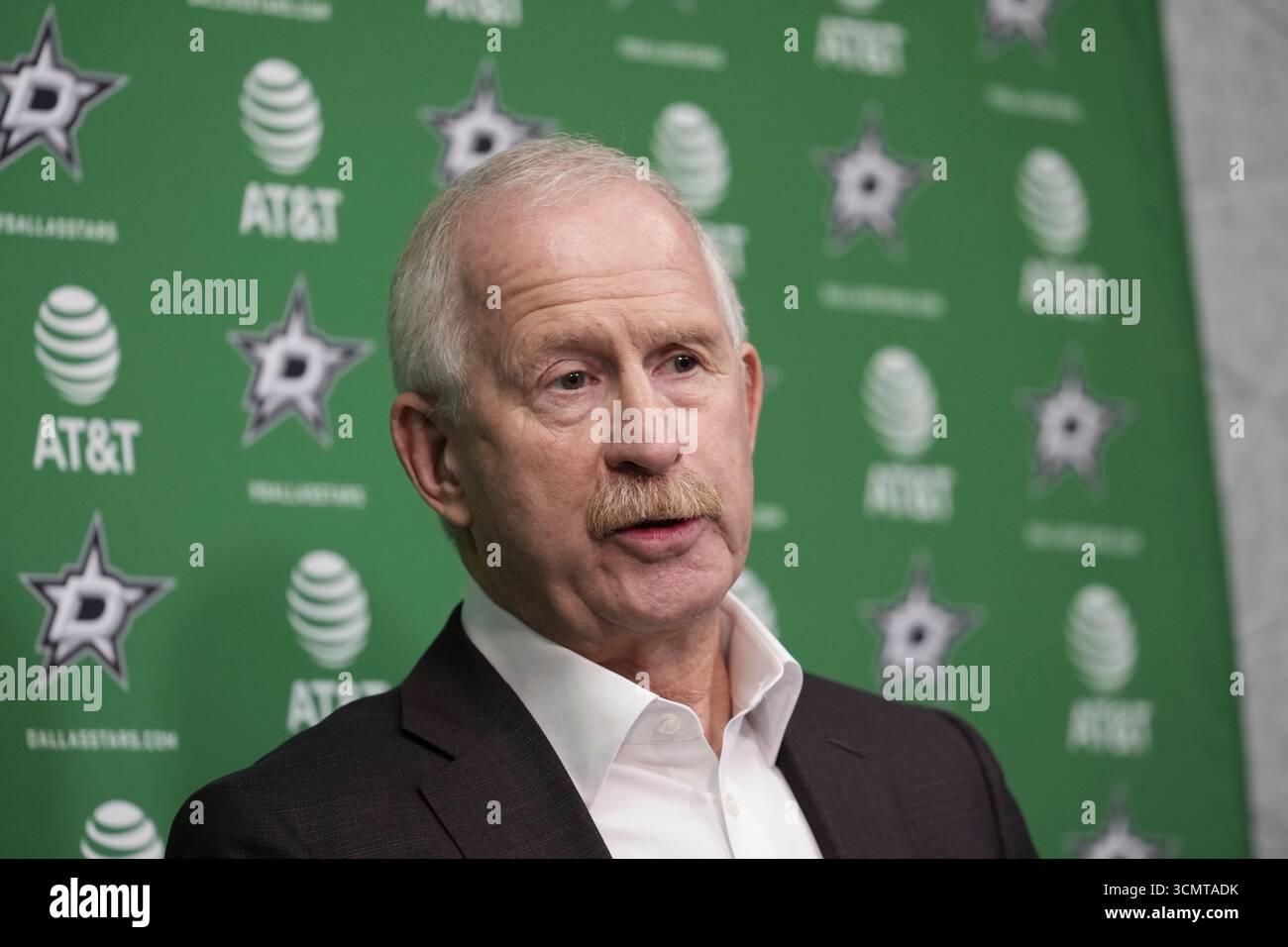 Dallas Stars general managr Jim Nill responds to questions during a ...