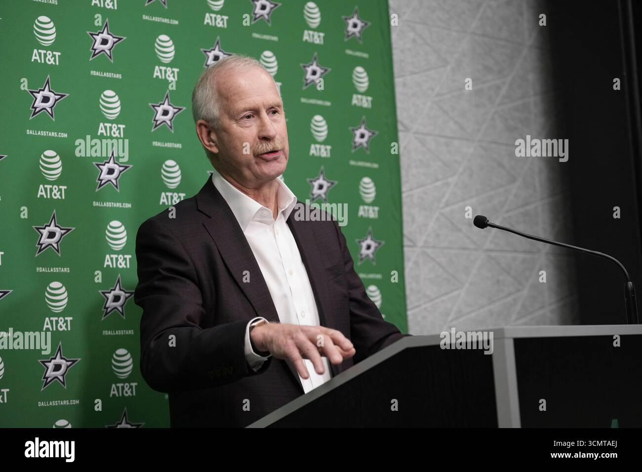 Dallas Stars general managr Jim Nill responds to questions during a ...