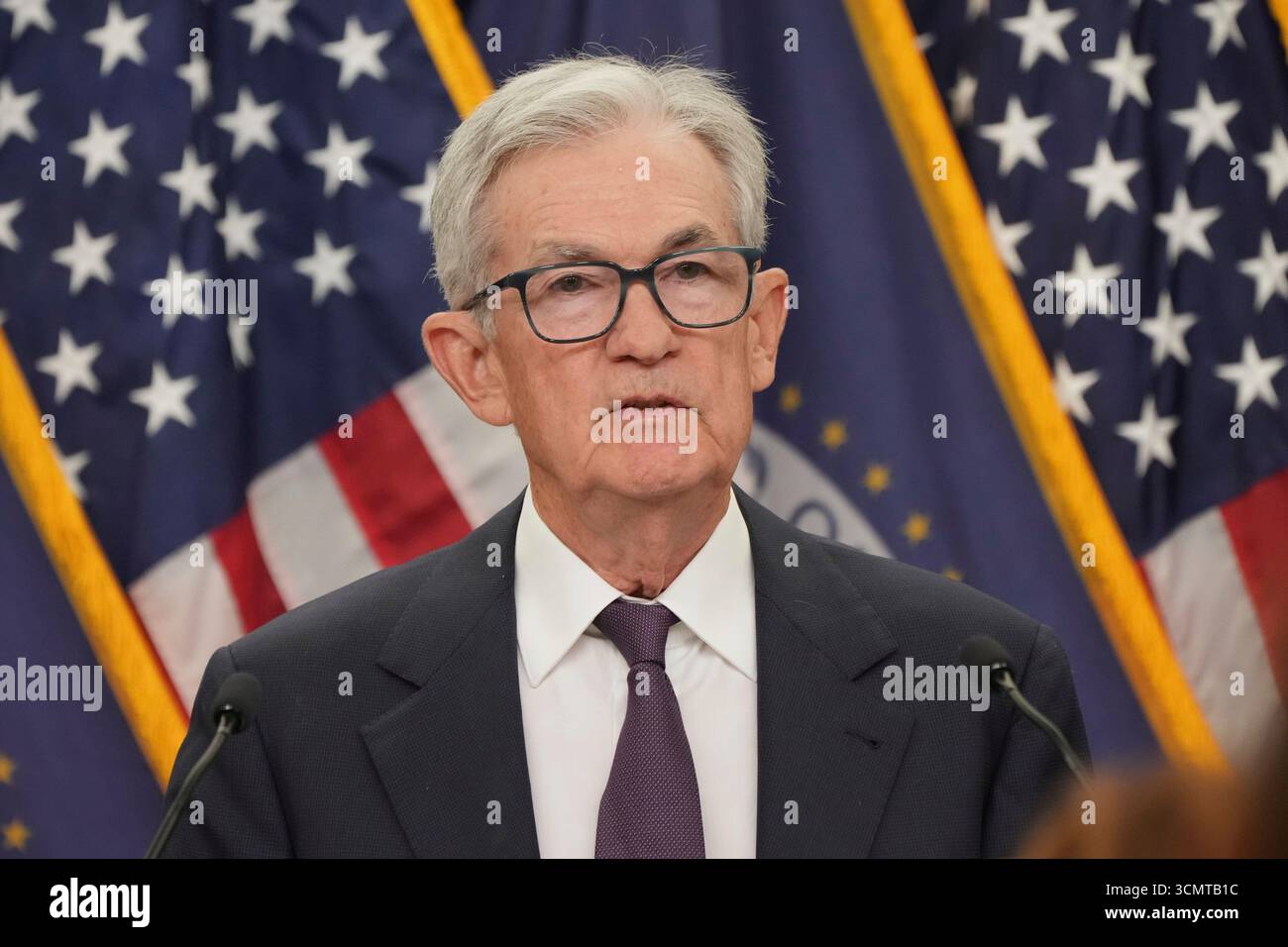Federal Reserve Chairman Jerome Powell speaks during a news conference ...