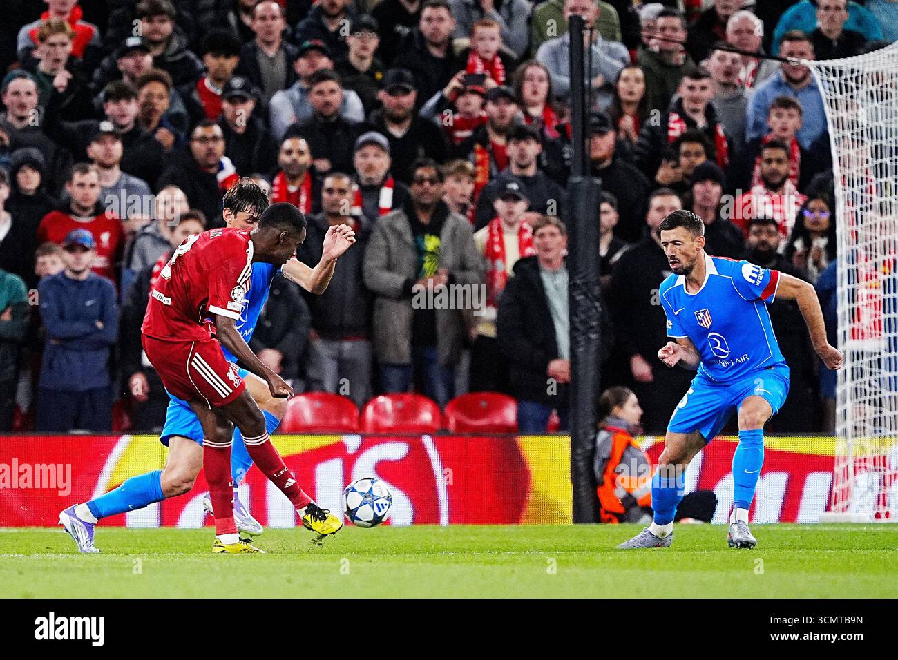 Liverpool's Alexander Isak attempts a shot on goal during the UEFA ...
