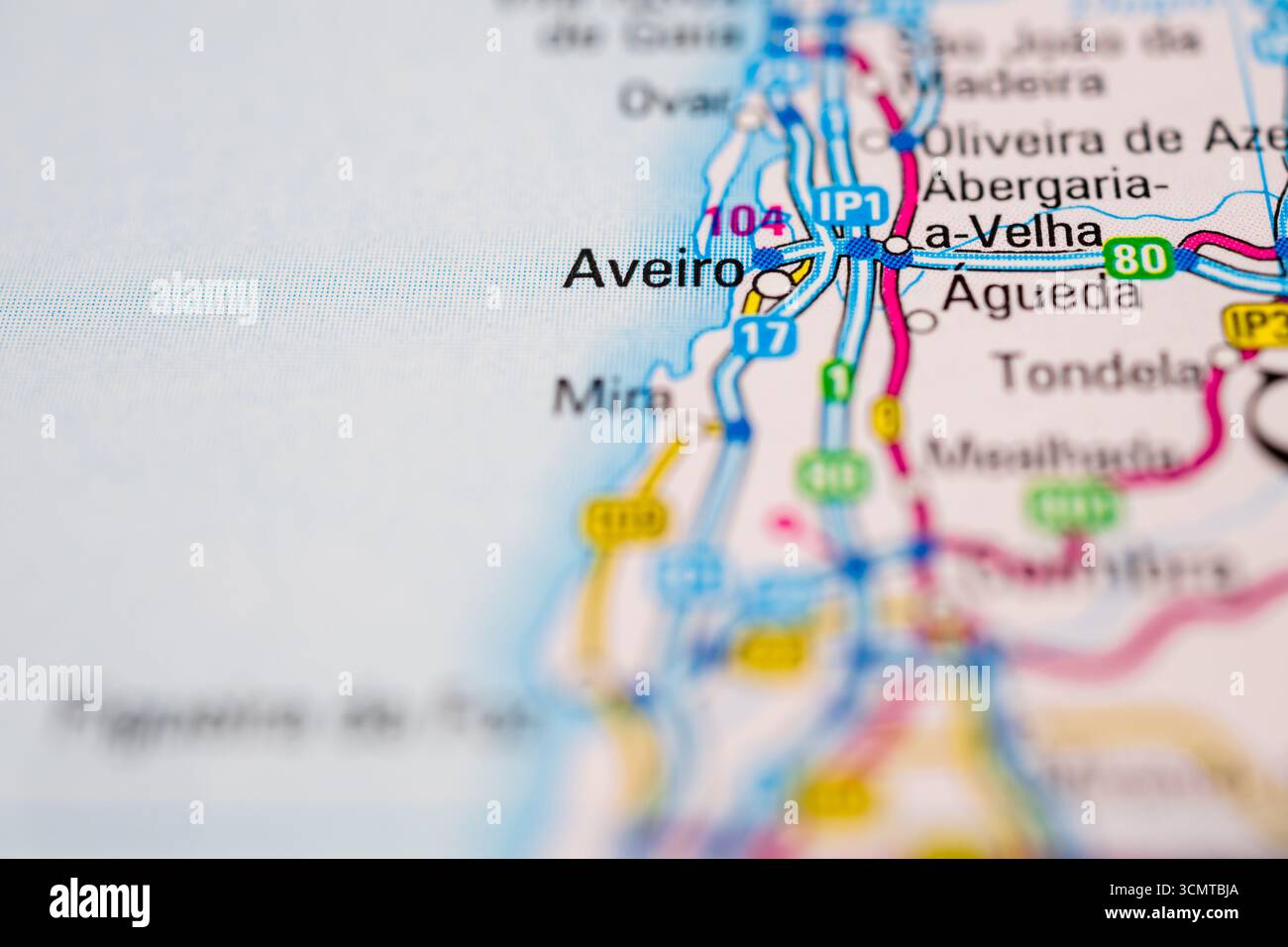 Aveiro region coastline and routes map closeup Stock Photo - Alamy