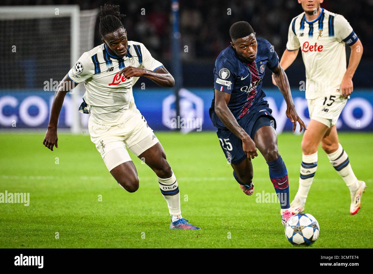 Odilon KOSSOUNOU of Atalanta and Nuno MENDES of PSG during the UEFA Champions League, League ...