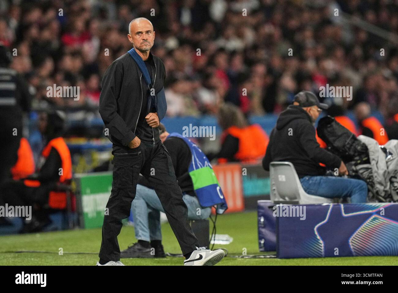 PSG's head coach Luis Enrique reacts during the Champions League opening phase soccer match ...