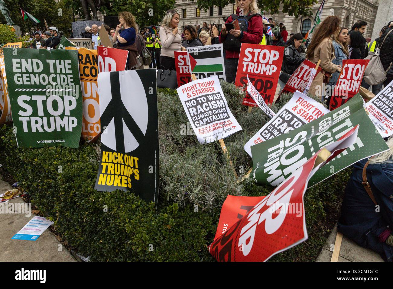 London, UK, 17th Sep 2025. Discarded placards and signs are left to be ...