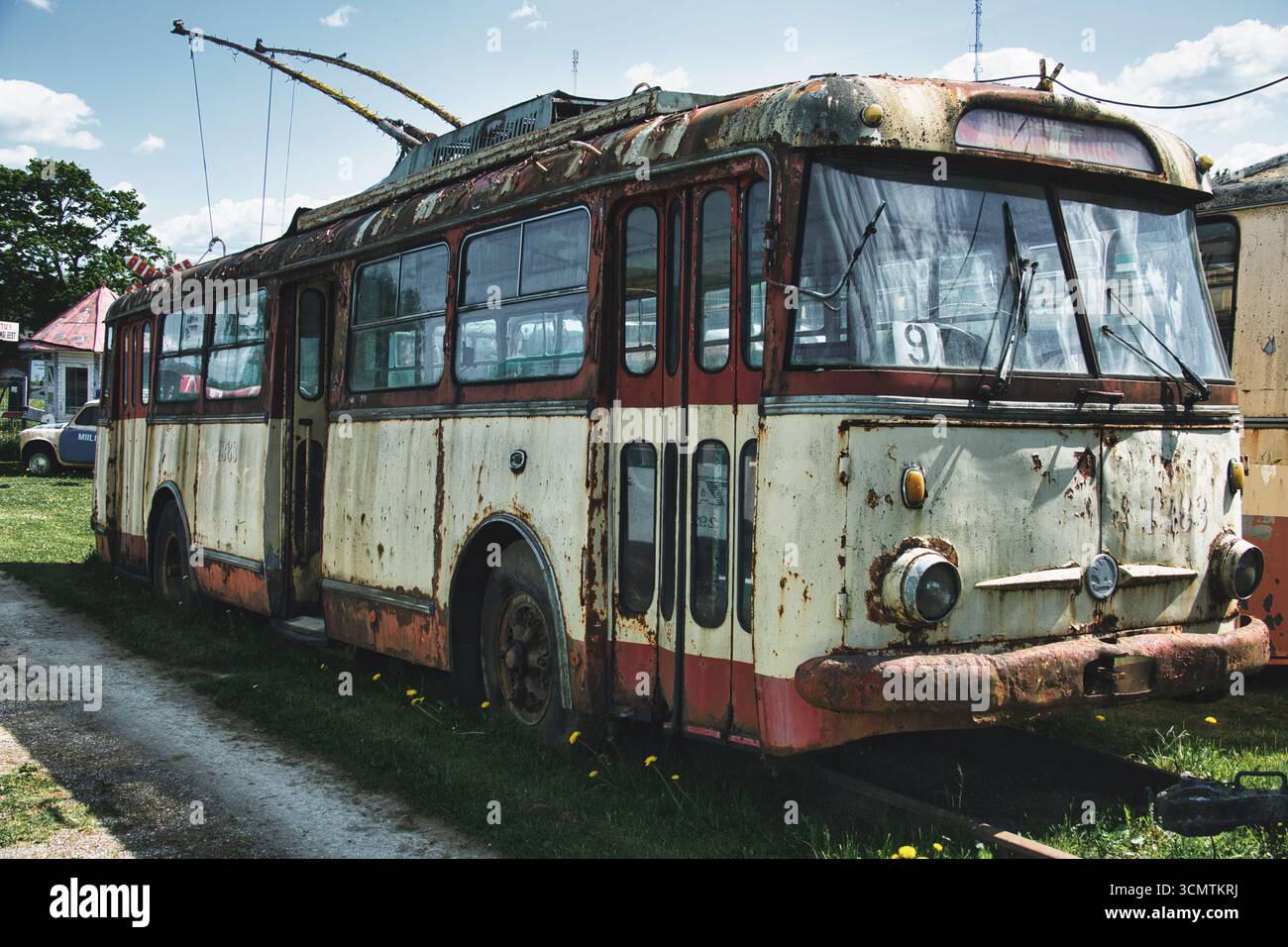 Rusty Vintage Trolleybus in Outdoor Transport Museum Stock Photo - Alamy