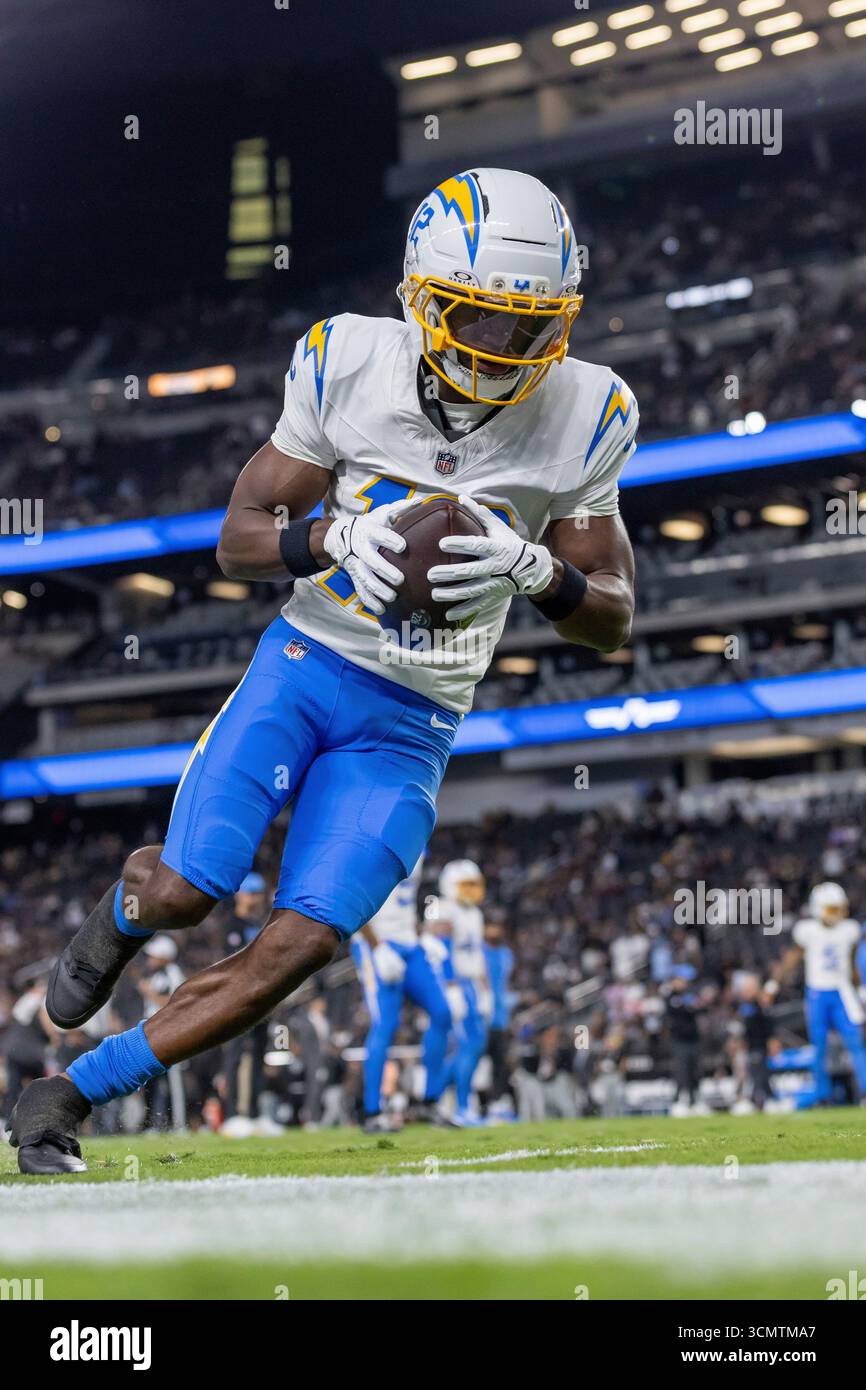 Los Angeles Chargers wide receiver Derius Davis (12) warms up before ...