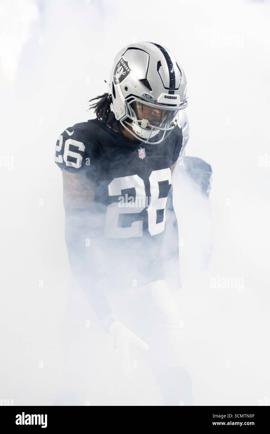 Las Vegas Raiders cornerback Darien Porter (26) enters the field during ...