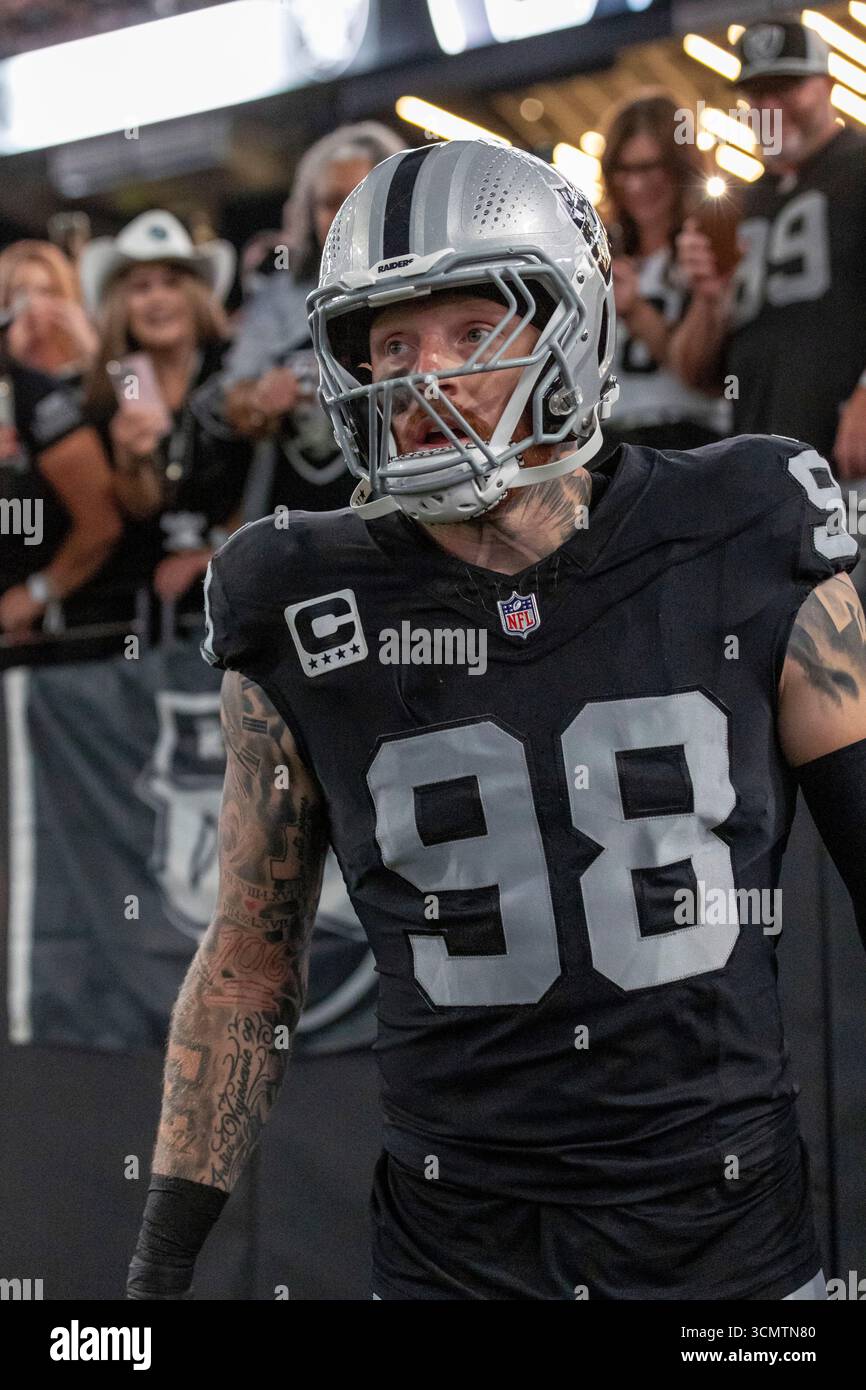 Las Vegas Raiders defensive end Maxx Crosby (98) enters the field ...