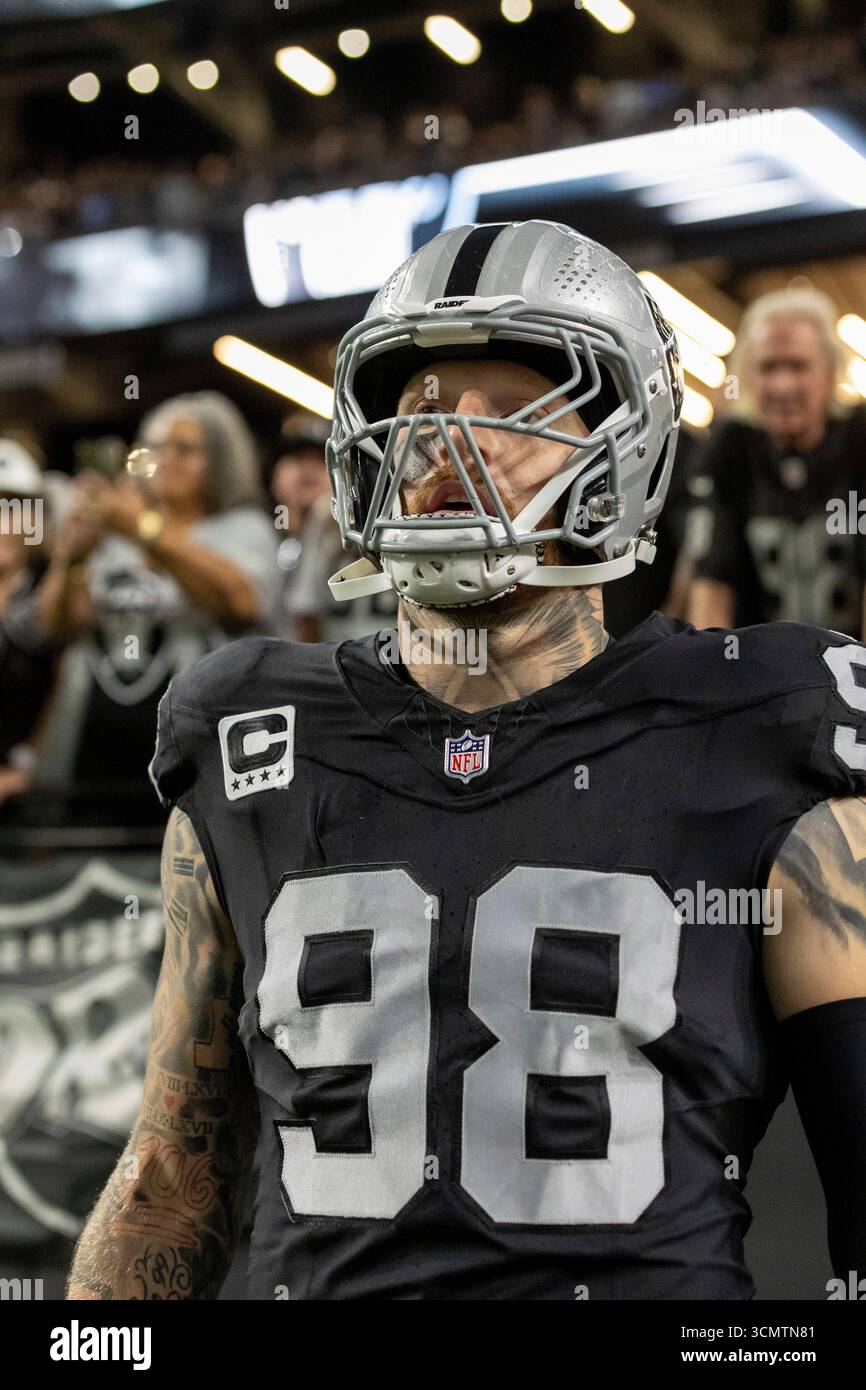 Las Vegas Raiders defensive end Maxx Crosby (98) enters the field ...