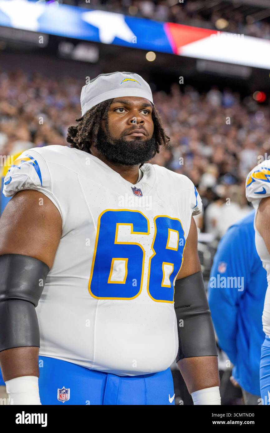 Los Angeles Chargers offensive lineman Jamaree Salyer (68) stands for ...