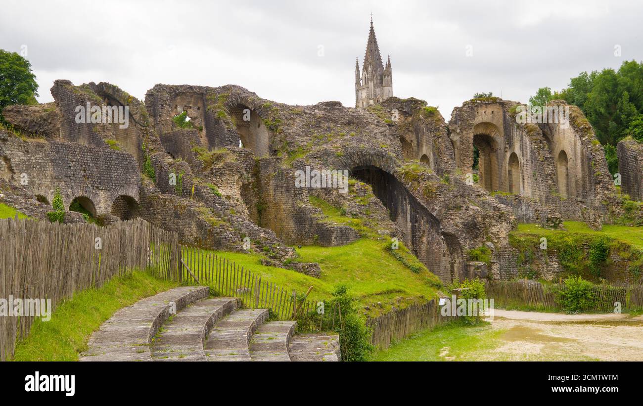 Detailed view of Les Arènes de Saintes amphitheater, highlighting ...