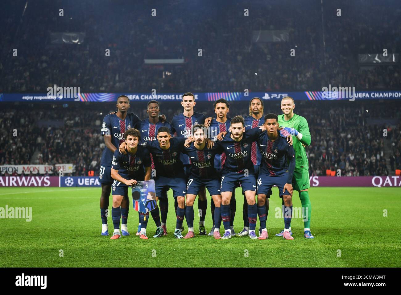 Paris Saint-Germain’s players line up before the UEFA Champions League ...