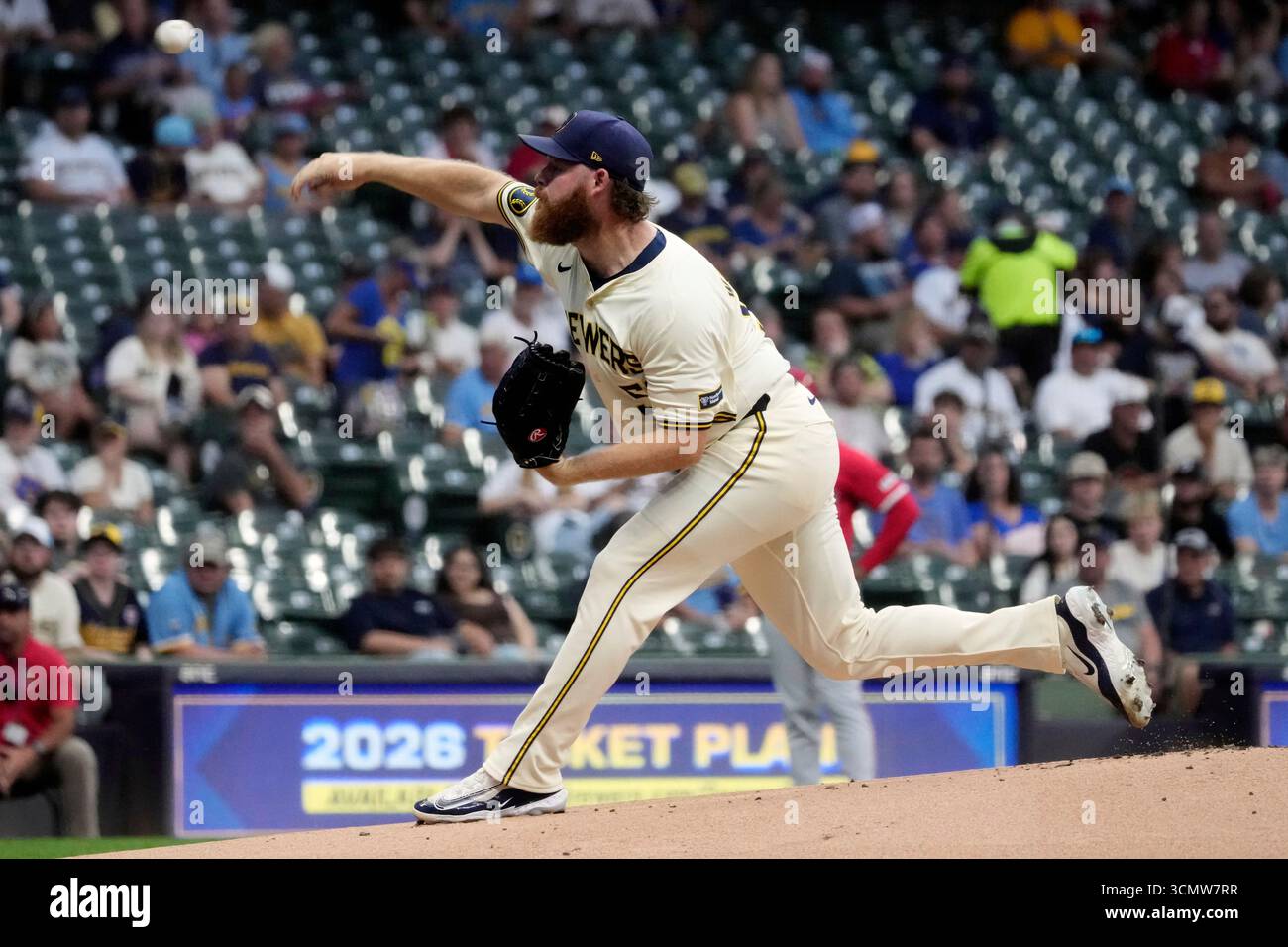 Milwaukee Brewers' Brandon Woodruff throws during the first inning of a ...