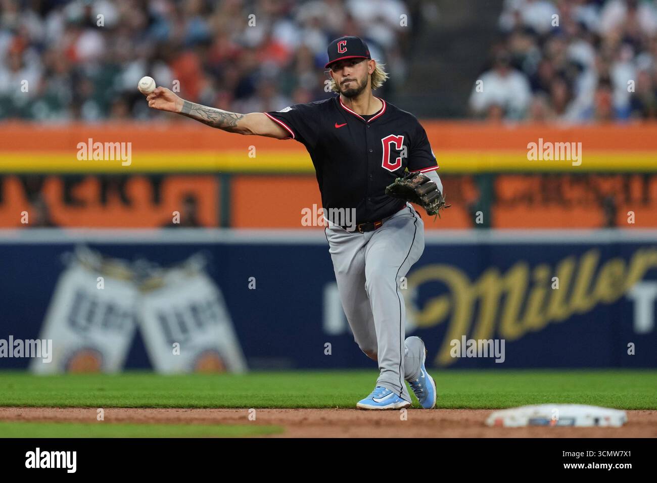 Cleveland Guardians shortstop Gabriel Arias (13) throws to first base ...