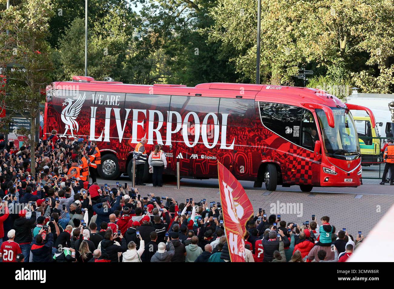 The Liverpool team bus arrives at the stadium. UEFA Champions League ...