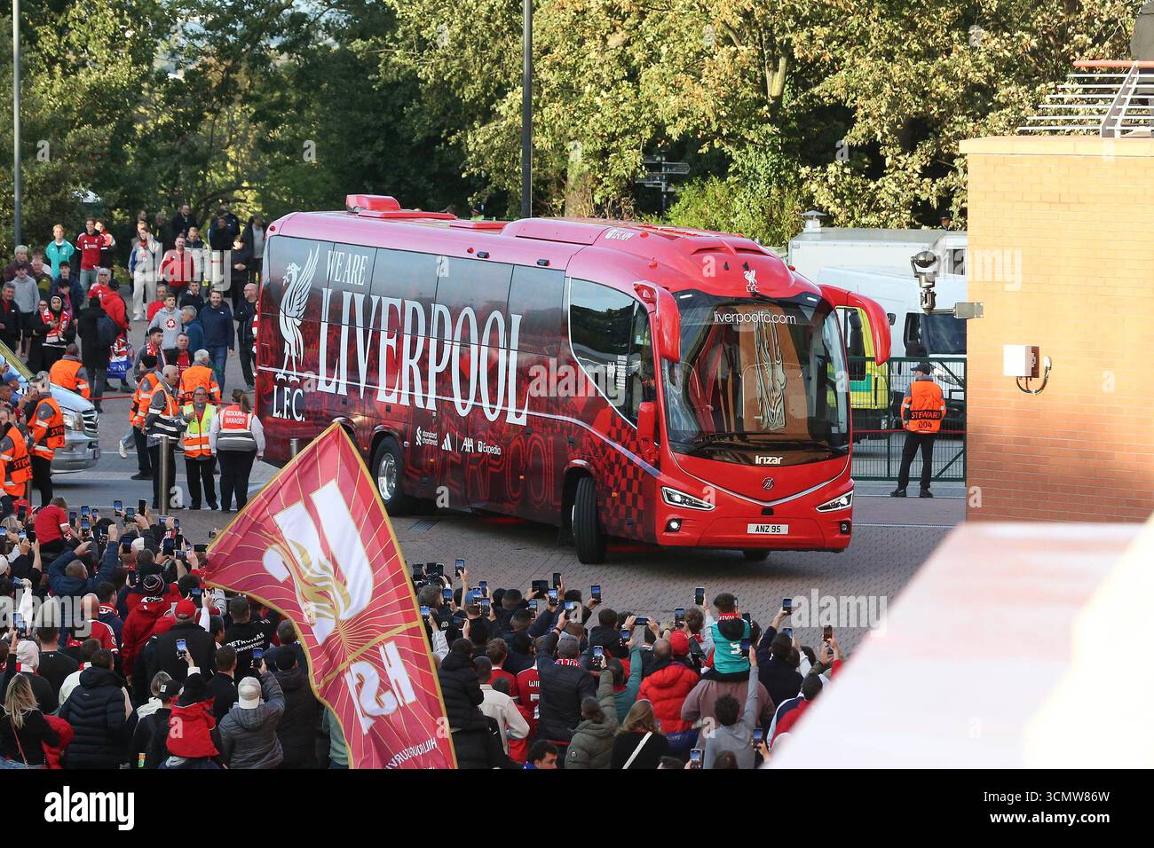 The Liverpool team bus arrives at the stadium. UEFA Champions League ...