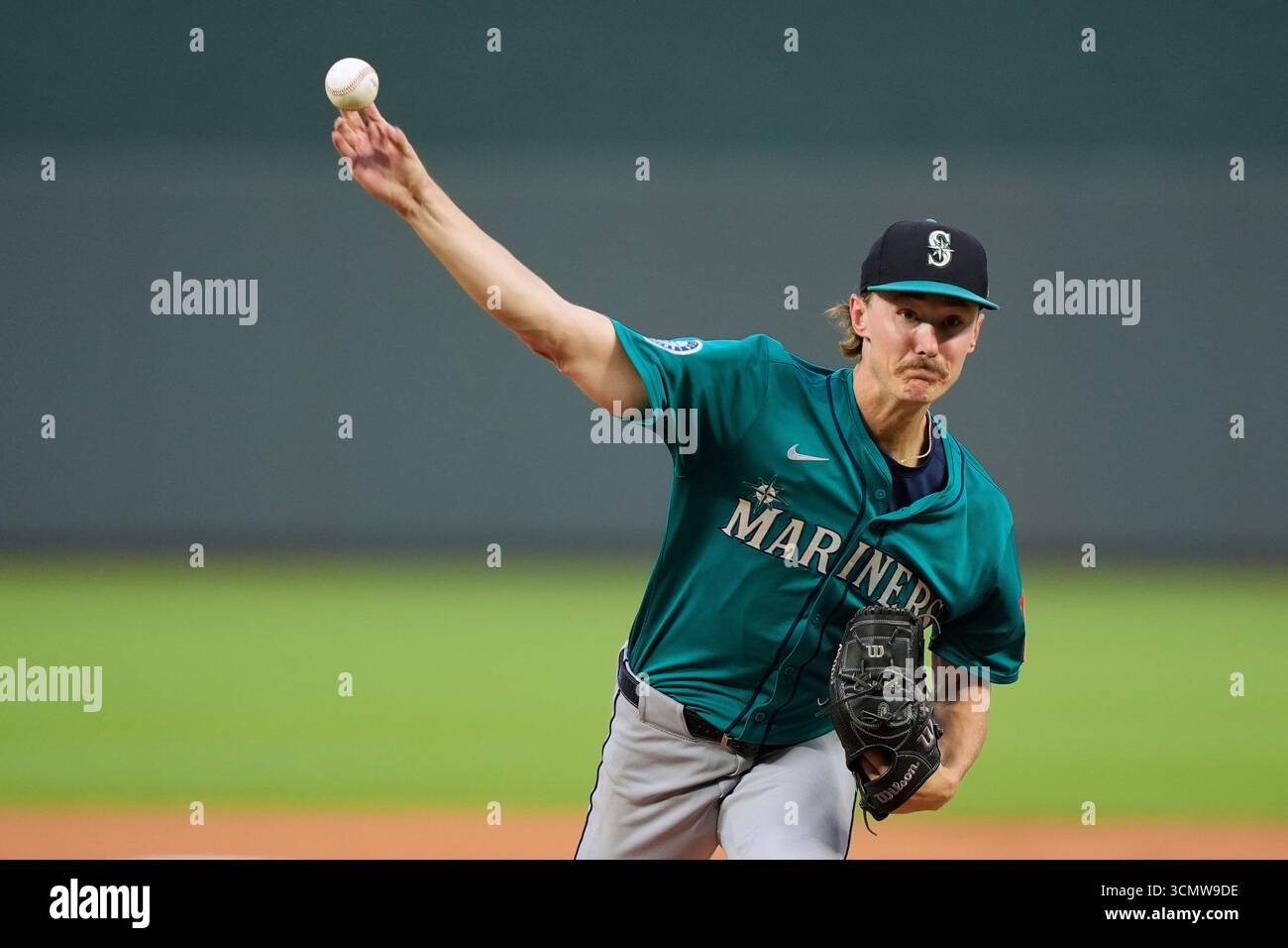 Seattle Mariners starting pitcher Bryce Miller throws during the first ...