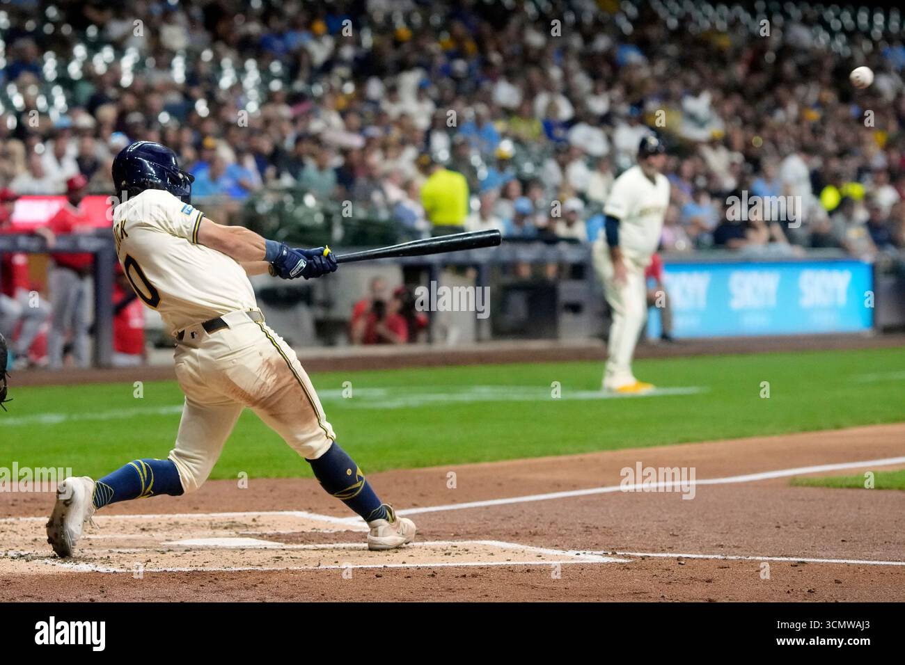 Milwaukee Brewers' Sal Frelick hits a three-run home run during the ...