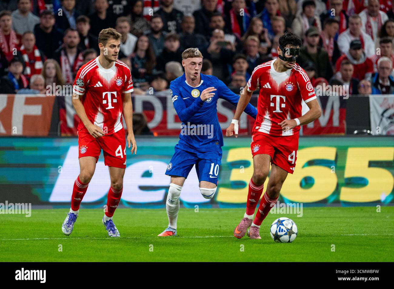 Cole Palmer (FC Chelsea, #10) im Zweikampf mit Josip Stanisic (FC ...
