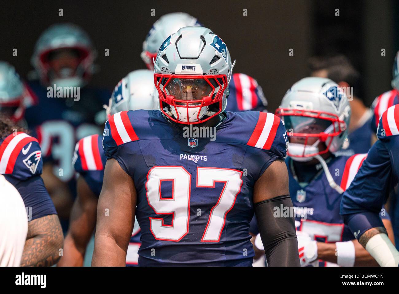 New England Patriots defensive tackle Milton Williams (97) prepares to ...