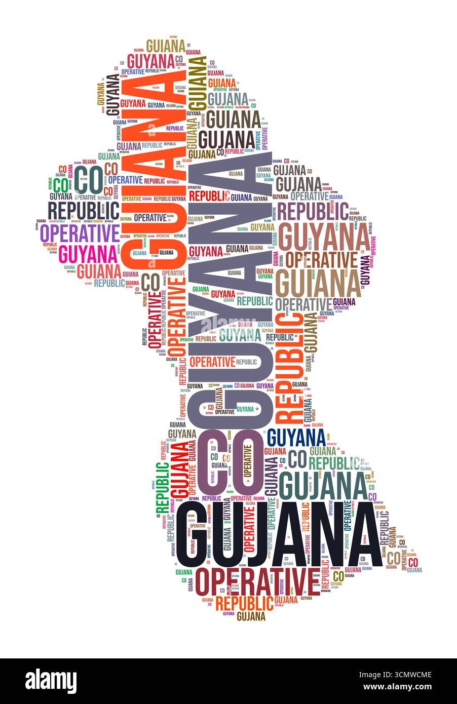 Guyana country shape word cloud. Typography style country illustration ...
