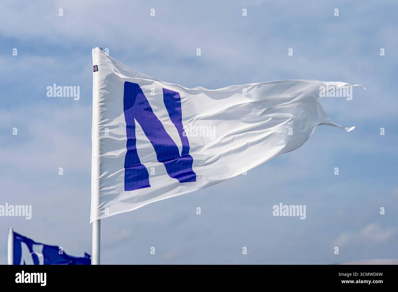 CHICAGO, IL - SEPTEMBER 13: A white flag bearing the Northwestern ...