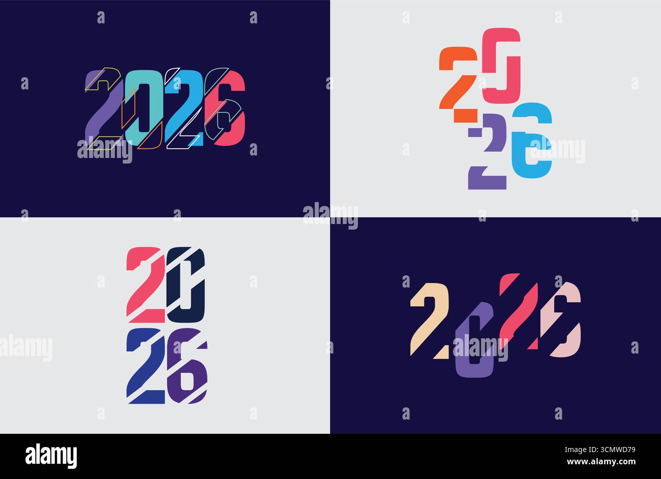 2026 Happy New Year Typography Set – 2026 Modern Vector Numbers, Logo Design Elements, Bold ...